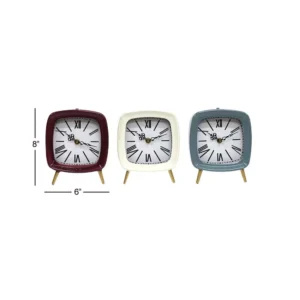 LITTON LANE Square Mauve, White and Blue Metal Table Clocks with ...